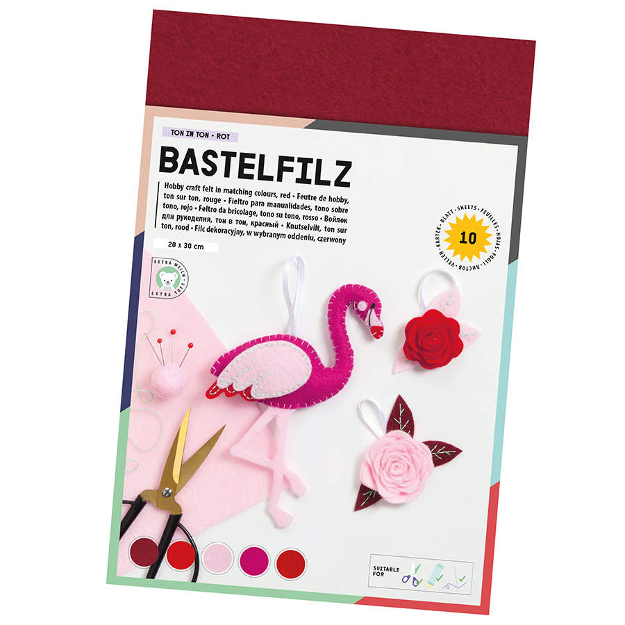 Bastelfilz Ton in Ton Mix rot | Bestellen Sie 10 Blatt in 20 x 30 cm ...